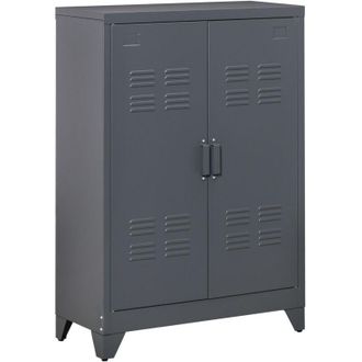 HOMCOM Armoire de bureau &agrave; 3 niveaux, meuble de rangement bureau m&eacute;tallique avec 2 portes et &eacute;tag&egrave;res r&eacute;glables, armoire &agrave; dossiers pour domicile