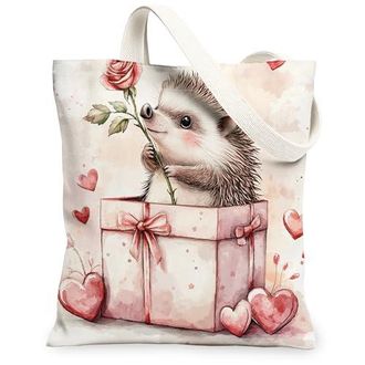Generic Sac fourre-tout en toile motif h&eacute;risson pour faire du shopping 33 x 38,1 cm, cadeau amusant pour la Saint-Valentin, sac d&eacute;picerie r&eacute;utilisable, sac d&eacute;
