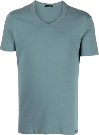 Tom Ford Homme, Tops, Vert, Taille: 2XL T-shirt en coton &agrave; col en V
