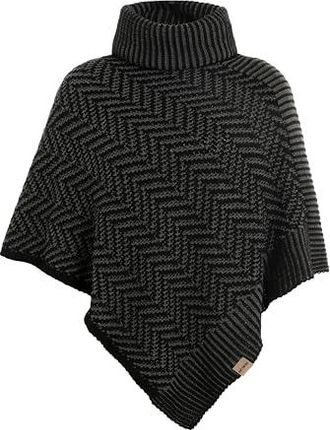 Knit Factory Amber Poncho Tricoté - Cape Femme - Poncho Femme - Poncho pour lAutomne et lHiver - Poncho en Laine et Acrylique - Noir/Anthracite - Taille Unique