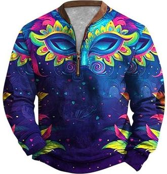 Generic Costume de carnaval pour homme - Sweat-shirt sans capuche avec fermeture &eacute;clair 1/4 - T-shirt &agrave; manches longues confortable et d&eacute;contract&eacute; - Imprim&eacute; m