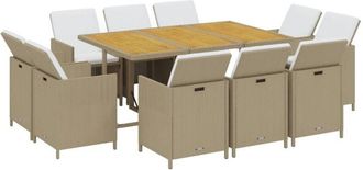vidaXL Ensemble &agrave; manger de jardin coussins 11pcs R&eacute;sine tress&eacute;e Beige