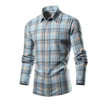 Generic Chemises habill&eacute;es &agrave; carreaux pour homme, coupe r&eacute;guli&egrave;re, formelles, manches longues, flanelle, d&eacute;contract&eacute;es, &agrave; carreaux tartan, chemises de b&ucirc;chero
