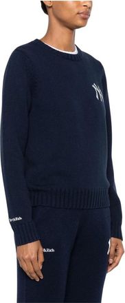 Sporty & Rich Homme, Pulls, Bleu, Taille: XS Heritage Yankees Serif Knitted Sweater