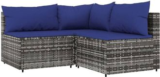 vidaXL 3-tlg. Garten-Lounge-Set mit Kissen Grau Poly Rattan - Vidaxl