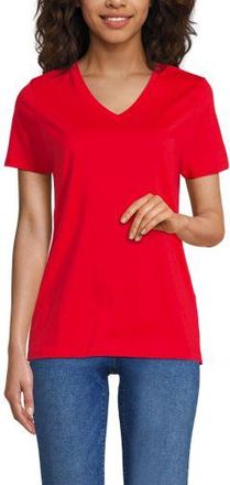Lands End Supima Kurzarm-Shirt mit V-Ausschnitt, Damen, Größe:32-34 regular, Rot, Baumwolle, by Lands End