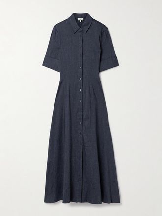 Staud Joan Hemdblusenkleid Aus Chambray Aus Einer Leinenmischung - Blau