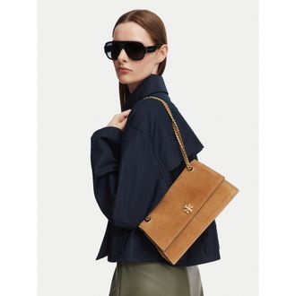 Tory Burch Handtasche Tory Burch Kira Turnlock Suede Shoulder Bag 178857 Braun