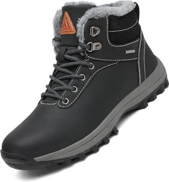 Mishansha Bottines Fourr&eacute;es Femme Hiver Chaudes Antid&eacute;rapantes &agrave; Lacets Bottes Plates en Peluche pour Ext&eacute;rieur Noir EU 42