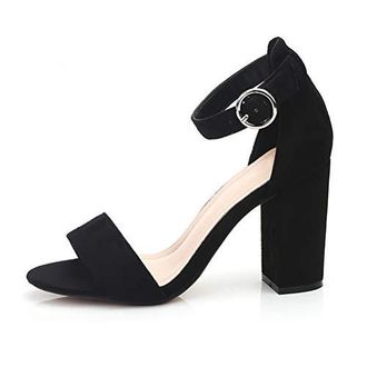 Minetom Femmes Sandale Bout Ouvert Bride Cheville Talons à Boucle Fête Chaussures Talons Hauts Bloc Carré pour Soirée Parties Mariage C Noir 1 36 EU