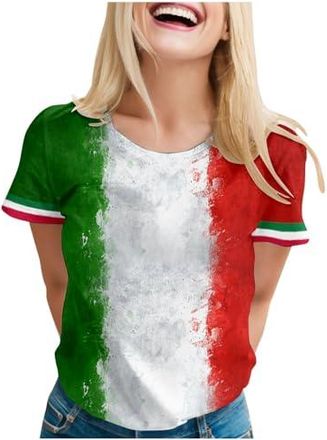 Generic T-shirt &agrave; manches courtes et col rond imprim&eacute; italien pour femme Printemps &eacute;t&eacute; 2026, Vert, 5XL