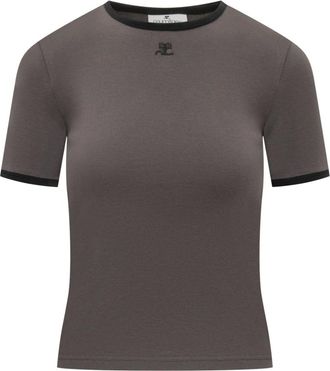 Courr&egrave;ges Femme, Tops, Noir, Taille: 36 FR T-Shirt Signature Contrast&eacute;