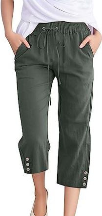 Generic Pantalon en coton et lin pour femme - Jambe large - Pantalon de plage d&eacute;t&eacute; confortable - Pantalon de yoga Palazzo - XIYU26061, vert militaire, XXL