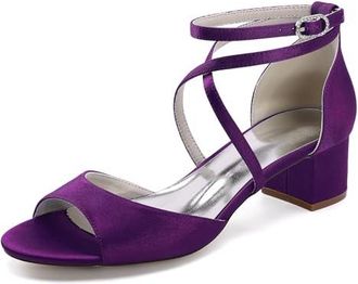 Generic Chaussures De Mariage Femmes Mode D&Eacute;t&eacute; Chunky Heels Sandales Mari&eacute;e Talons Bas Open Toe Dress F&ecirc;te High Heels 4.5Cm,Dark Purple,38 EU