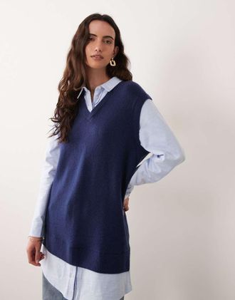 Abercrombie & Fitch chemise oversize avec gilet en maille superpos&eacute; bleu