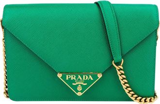 Prada Crossbody Bags - Prada Green Saffiano Leather Big Triangle Crossbod - Gr. unisize - in Gr&uuml;n - f&uuml;r Damen