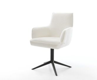 DELIFE Drehstuhl Heira-Flex mit Armlehnen Boucl&eacute; Soft Beige Fu&szlig;kreuz Schwarz 360&deg; drehbar Wippfunktion Taschenfederkern, Esszimmerst&uuml;hle