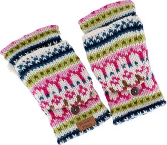 Guru Shop Handgestrickte Handschuhe, Klapphandschuhe Nepal, Wollhandschuhe - Wei&szlig;/pink, Herren/Damen, Synthetisch