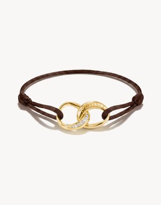 Thomas Sabo bracelet textile tress&eacute; marron avec zirconias blancs dor&eacute;s, blanc, marron