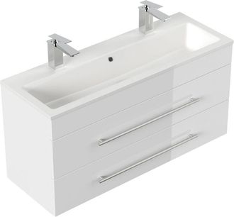 Magnolia Home Badm&ouml;bel Mars 1000 f. 2 H&auml;hne 100x36cm mit 2 SoftClose Schubladen weiss hochgl