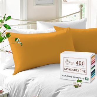 Pizuna Luxuri&ouml;ser Soft-Satin 2er Pack Kissenbezug 40x80 cm Honiggold, 400 Fadenzahl Baumwolle Quadratisch Kissenbez&uuml;ge, 100% Langstapel Baumwolle Nur Kissenb