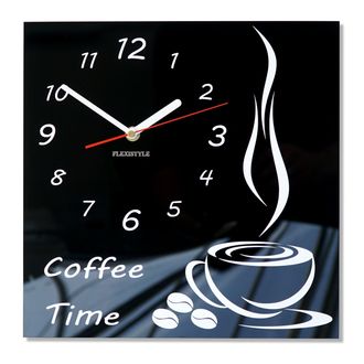 FlexiStyle K&uuml;chenuhr Kaffee TIME Silent, Acrylglas, hergestellt in UE