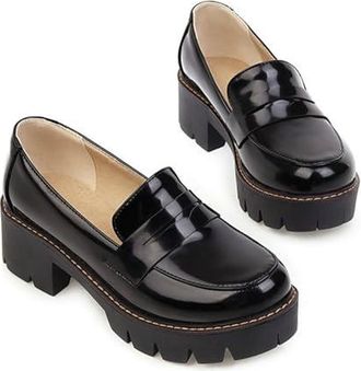 Generic Mocassins à plateforme épaisse pour femme - Style britannique - Confortables - Bout rond - Semelle antidérapante - Chaussures habillées pour le travai