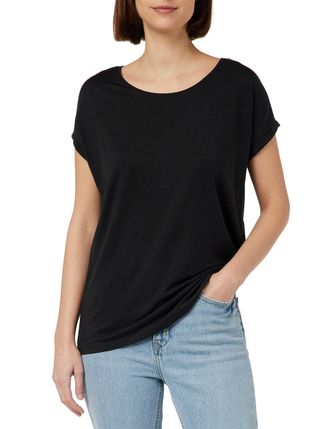 Vero Moda VERO Moda Damen Einfarbiges Stretch T-Shirt Basic Rundhals Top Oberteil Tief Angesetzte Schultern VMAVA, Farben:Schwarz, Gr&ouml;&szlig;e:XL