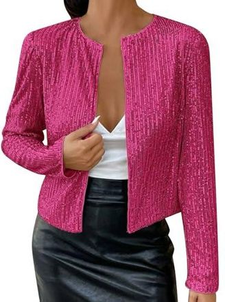 Generic HUIFUAO Veste &agrave; paillettes pour femme - Manteau scintillant &agrave; manches longues ouvert sur le devant - Cardigan &agrave; paillettes pour festival, f&ecirc;te, sortie