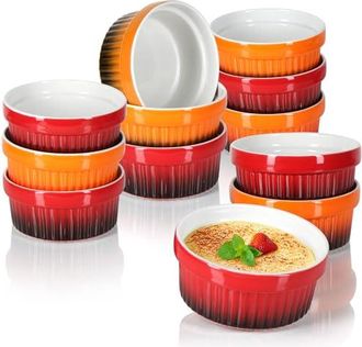 Com-Four 12x Ragout Fin Bowl - Moules allant au four en rouge et orange - Bol &agrave; cr&egrave;me br&ucirc;l&eacute;e - Bol &agrave; dessert de 250 ml chacun - Passe au lave-vaisselle