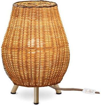 Licht-Erlebnisse Licht-erlebnisse - Tischleuchte Rattan &oslash; 22,5 cm h: 32,5 cm Dreibein Natur E27 Kabel Schalter Modern Nachttischlampe Beistelllampe