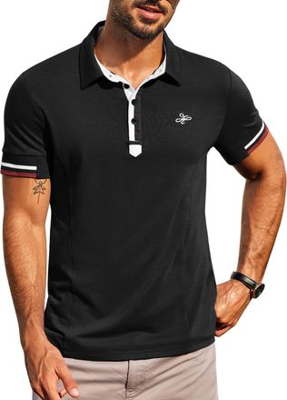 Coofandy Herren Poloshirt Slim Fit Kurzarm Polohemd T Shirt Schwarz Slim Fit Bequeme Golf Polo Oberteile Schwarz L