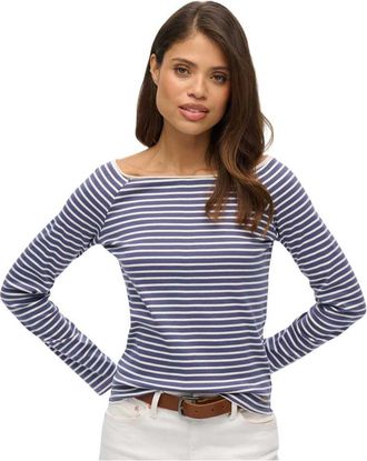 Superdry Damen Bardot Off-Shoulder Top Marineblau Gestreift 38