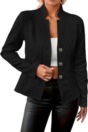 Generic Vestes ajust&eacute;es textur&eacute;es &agrave; volants et manches longues pour femmes, veste de costume boutonn&eacute;e, noir dessy, 2026, Noir, XXL