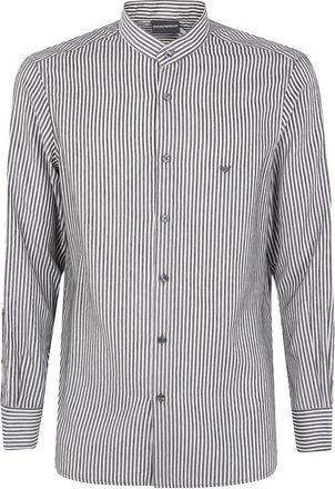 Emporio Armani Homme, Chemises, Multicolore, Taille: S Striped Band Collar Shirt