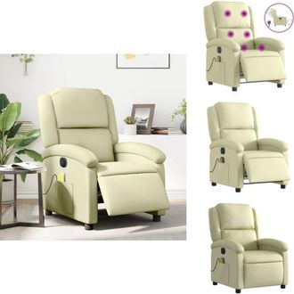 vidaXL Massagesessel Elektrisch Creme Echtleder - Massage Stuhl - Elektrischer Sessel - Relaxsessel - Ledersessel - Fernsehsessel