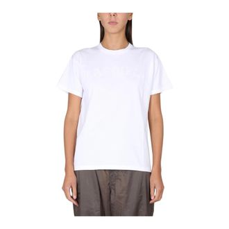 Maison Margiela Baumwoll-T-Shirt mit gesticktem Logo - - Tops - Damen - Wei&szlig; - L