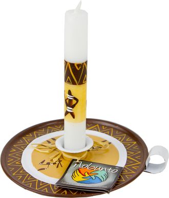 Nobunto Kerzenleucher mit Stabkerze Uzima handbemalt aus Afrika handgefertigte afrikanische Kerze