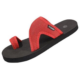 Generic Pantoufles pour femme - D&eacute;contract&eacute;es - Bout ouvert - Chaussures plates et confortables - Chaussures de plage, rouge, 39 EU