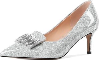 EDEFS Escarpins Élégants pour Femmes à Bout Pointu Bout Fermé avec Boucle Strass Talon Chat Talon Bas Enfiler en Cuir Verni Idéal pour Le Travail et Les Rob