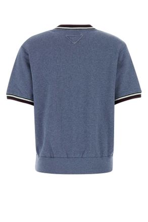 Prada Womens Cerulean Blue Cotton T-Shirt Avio Melange Exterior Exterior: T-shirts And Polos