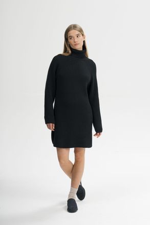 Mela Damen vegan Rippstrickkleid Rollkragen Arunika Schwarz