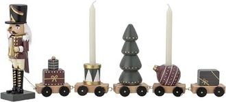 Bloomingville Vadim Nussknacker Tischdekoration zu Weihnachten als Zug mit Weihnachtsfiguren als dekorativer Kerzenhalter für eine gemütliche Atmosphäre 45cm