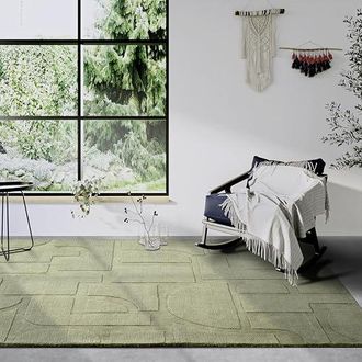 Villeroy & Boch Wollteppich Alexis - Natur Wohnzimmerteppich - Handgewebt & Natürlich - Boho Teppich Wolle für Wohnzimmer, Schlafzimmer, Esszimmer, Flur, Küche - Grün