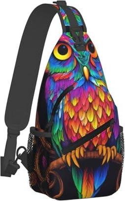 Generic Polyester Sacoche Homme Bandouliere Art color&eacute; du hibou sauvage Sac Bandouli&egrave;re Mode Sling Sac &agrave; Dos pour Voyage Homme &eacute;cole