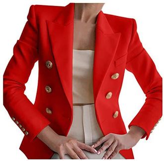 Generic 2026 Vestes pour femmes, manteau, veste, v&ecirc;tements dext&eacute;rieur, boutons, costume de travail &eacute;l&eacute;gant pour femmes dames solides daffaires, Rouge, XL