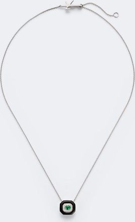 Nikos Koulis Halskette Oui aus 18kt Wei&szlig;gold mit Diamanten und Smaragd