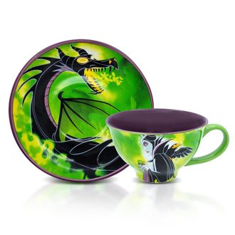 Silver Buffalo Disney Dornröschen Maleficent Keramik-Teetasse und Untertasse mit Maleficent, Diablo und Maleficent in Drachenform, 340 ml