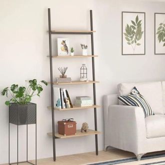 vidaXL Leiterregal mit 5 B&ouml;den Hellbraun und Schwarz 64x34x185,5 cm - Vidaxl