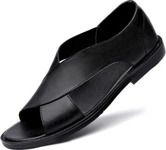 Generic Sandales plates en cuir v&eacute;ritable pour homme - Bout ouvert - Antid&eacute;rapantes - Sandales d&eacute;t&eacute; l&eacute;g&egrave;res - Sandales de plage, noir 1, 40 2/3 EU